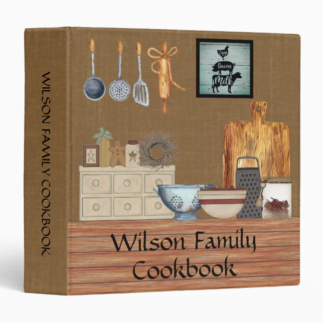 Rustic Country Farmhouse Kitchen Recipe 3 Ring Binder | Zazzle