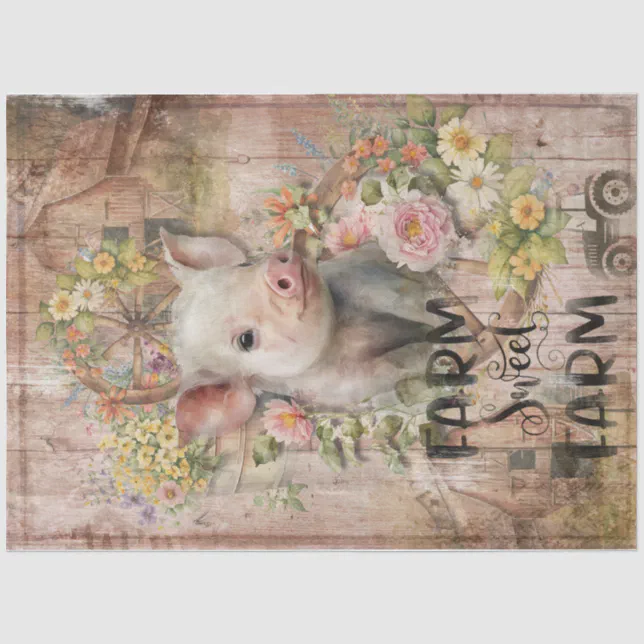 Rustic Country Farmhouse Spring Piglet Decoupage Tissue Paper | Zazzle
