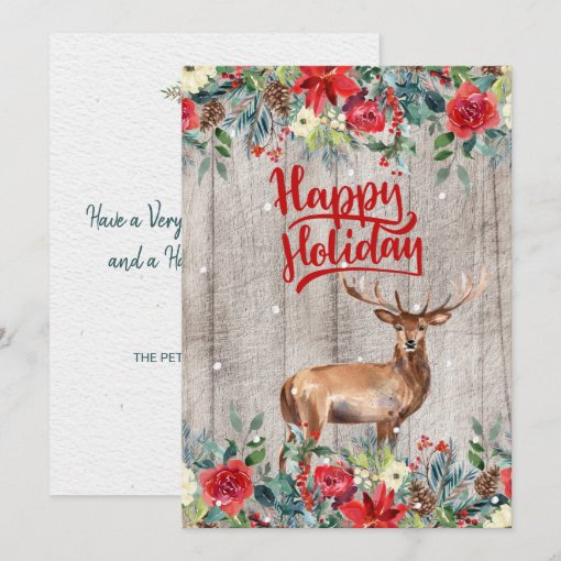 Rustic country floral barn wood Happy Holidays Holiday Card | Zazzle