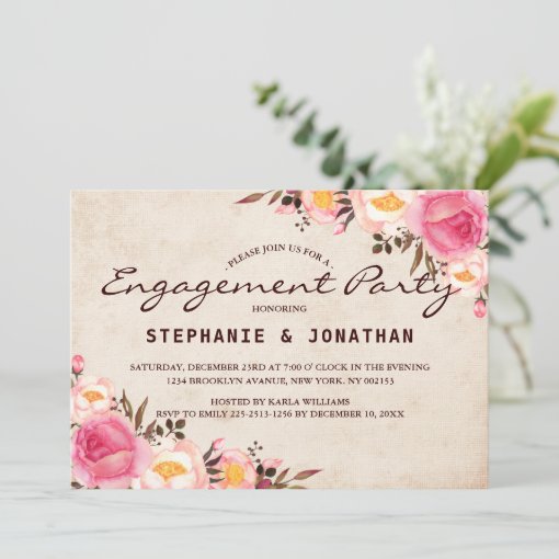 Rustic Country Floral engagement party card | Zazzle