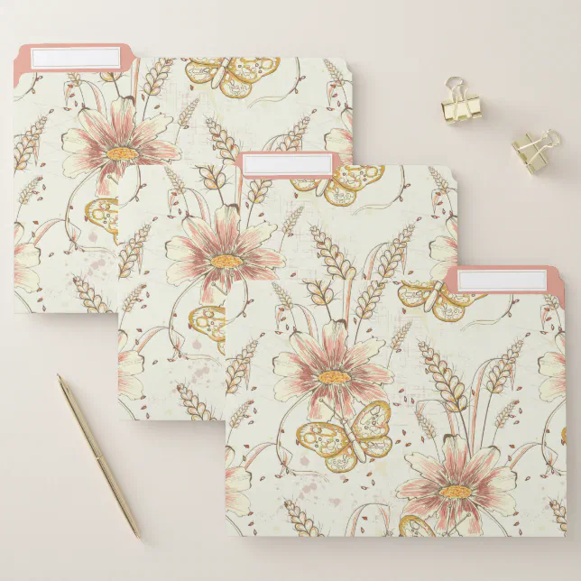 Rustic Country Flowers with Butterflies File Folder | Zazzle