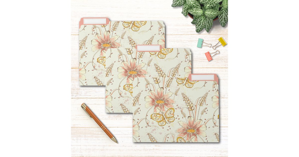 Rustic Country Flowers with Butterflies File Folder | Zazzle