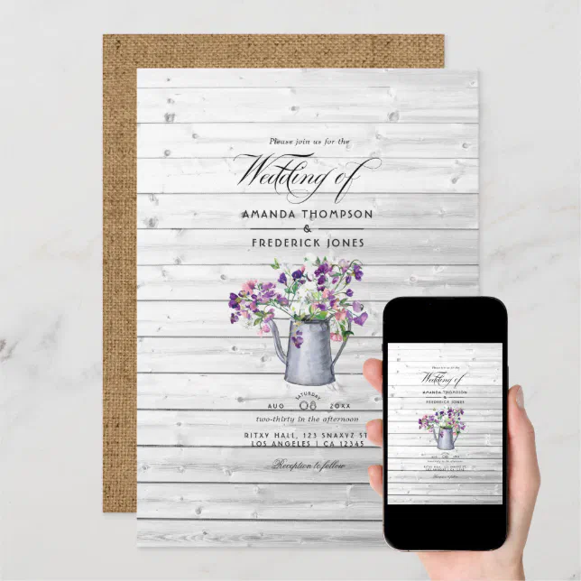 Rustic Country Garden Sweet Pea Floral Wedding Inv Invitation | Zazzle