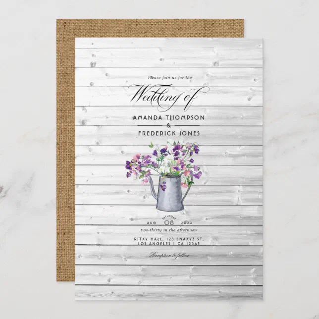 Rustic Country Garden Sweet Pea Floral Wedding Inv Invitation | Zazzle