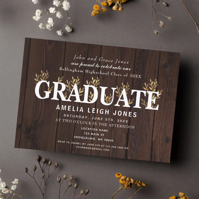 Rustic Country Gold Leaf Graduation Party Invitation | Zazzle