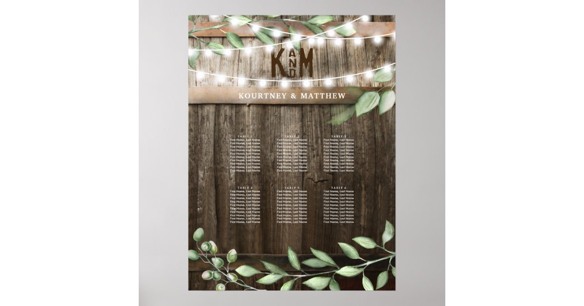 Rustic Country Greenery Wedding Seating Chart | Zazzle