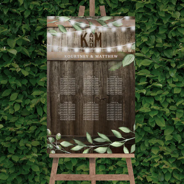 Rustic Country Greenery Wedding Seating Chart Foam Board | Zazzle