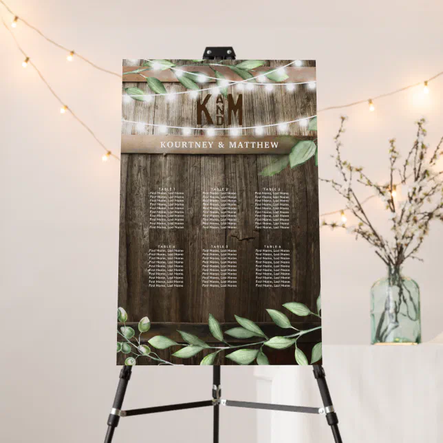 Rustic Country Greenery Wedding Seating Chart Foam Board | Zazzle