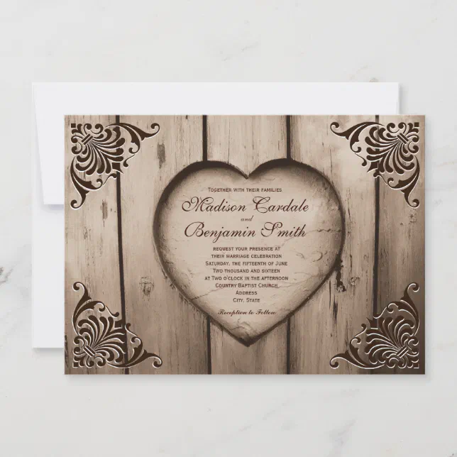 Rustic Country Heart Barn Wood Wedding Invitations | Zazzle
