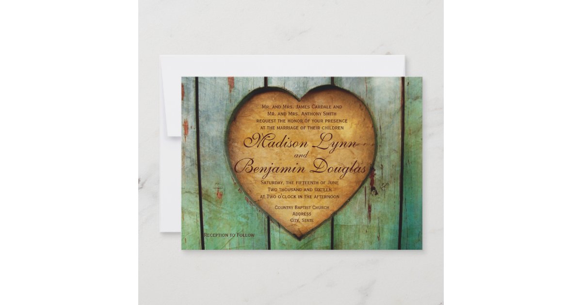 Rustic Country Heart Barn Wood Wedding Invitations | Zazzle
