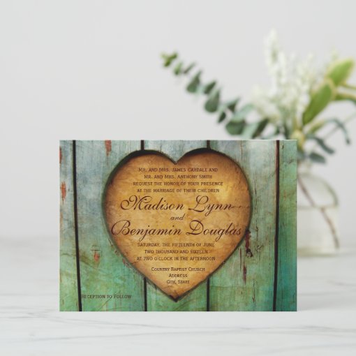 Rustic Country Heart Barn Wood Wedding Invitations | Zazzle