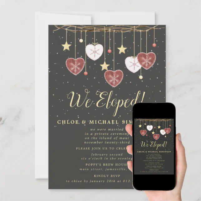 Rustic Country Heart We Eloped Elopement Reception Invitation | Zazzle
