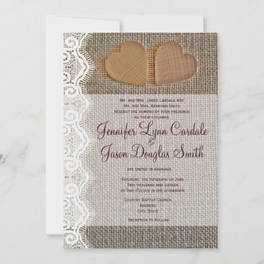 Rustic Country Hearts Burlap Lace Wedding Invites | Zazzle.com