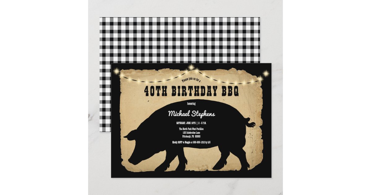 Rustic Country Hog 40th Birthday Barbeque - BBQ Invitation | Zazzle