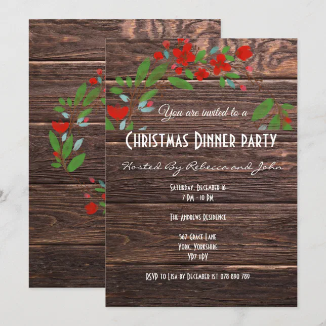 Rustic Country Holiday Christmas Dinner Invitation | Zazzle