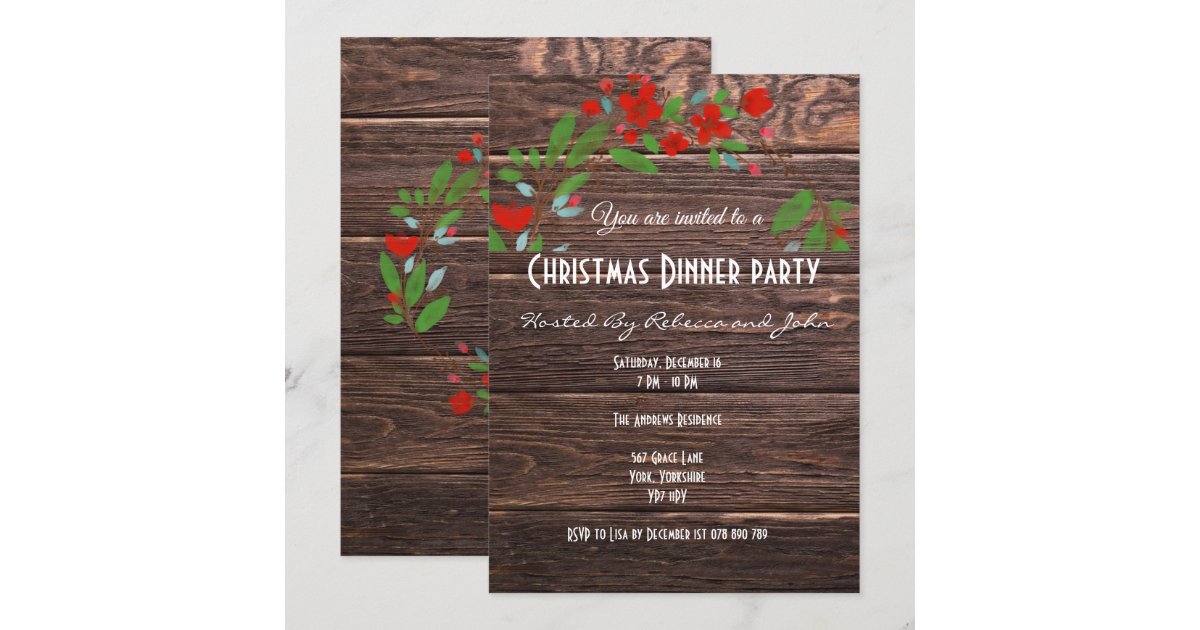 Rustic Country Holiday Christmas Dinner Invitation | Zazzle