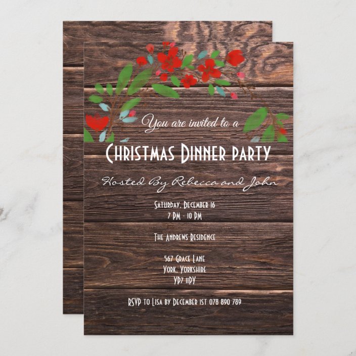 Rustic Country Holiday Christmas Dinner Invitation | Zazzle.com