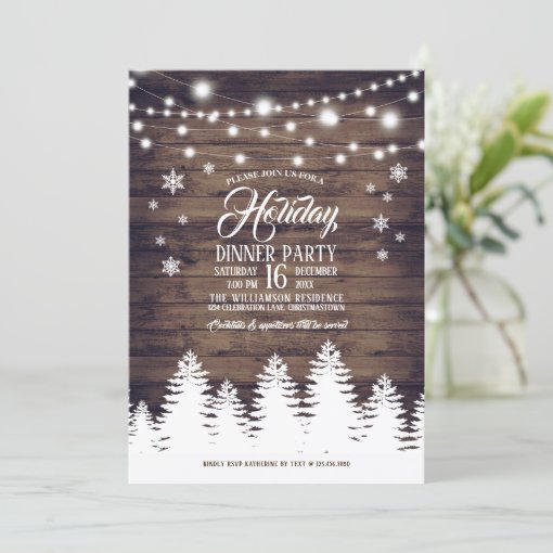 Rustic Country Holiday Dinner Party Invitation | Zazzle