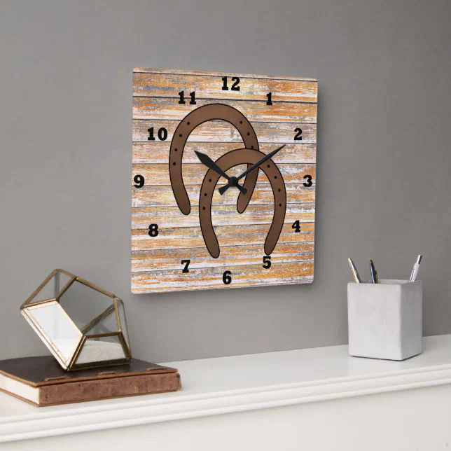 Rustic Country horse shoes decor clock | Zazzle