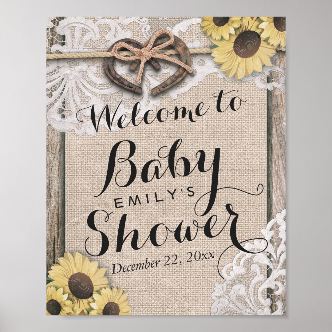 Rustic Country Horseshoes Baby Shower Welcome Sign | Zazzle