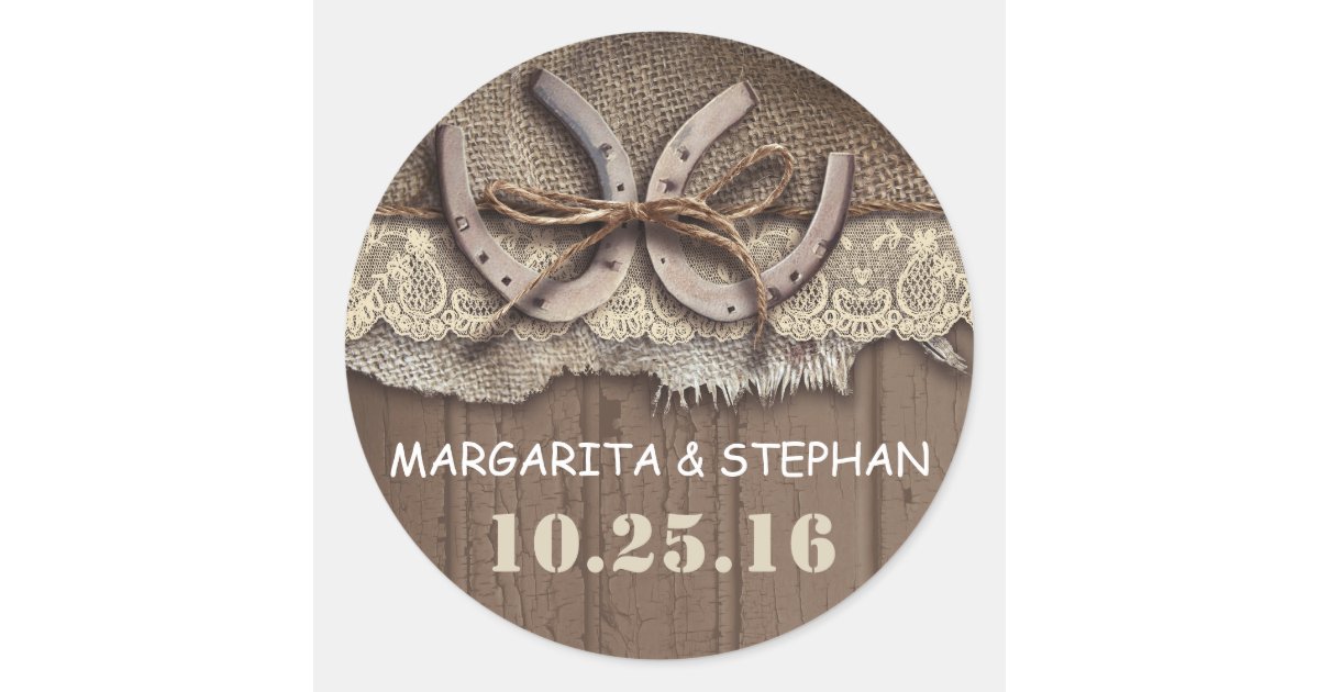 rustic country horseshoes wedding stickers | Zazzle