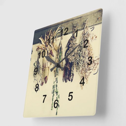 rustic country kitchen - dried herbs square wall clock | Zazzle