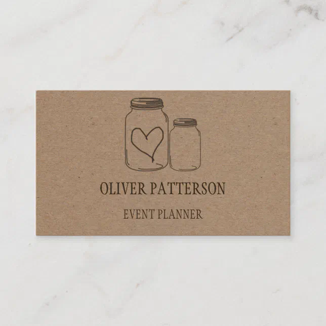 Rustic Country Kraft Paper Mason Jars Business Card | Zazzle