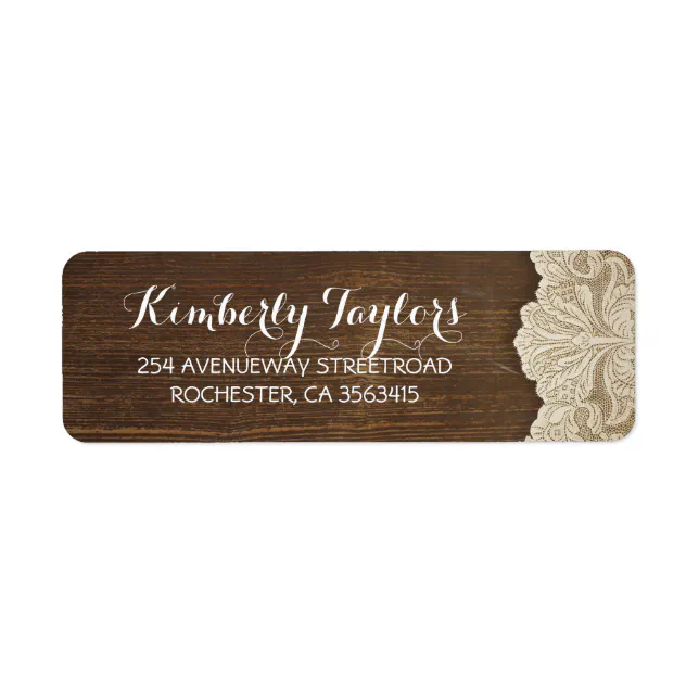 Rustic Country Lace and Wood Brown Wedding Label | Zazzle