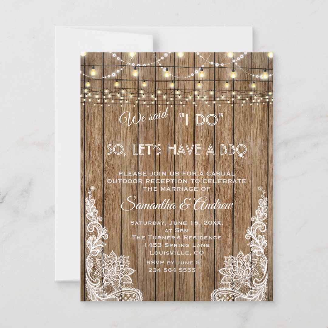 Rustic Country Lace String Lights I DO BBQ Invite | Zazzle