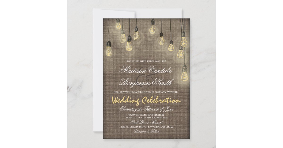 Rustic Country Lights Burlap Wedding Invitations | Zazzle