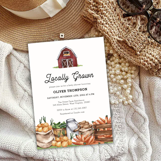 Rustic Country Locally Grown Veggie Baby Shower Invitation | Zazzle
