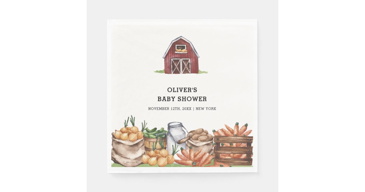 Rustic Country Locally Grown Veggie Baby Shower Napkins | Zazzle