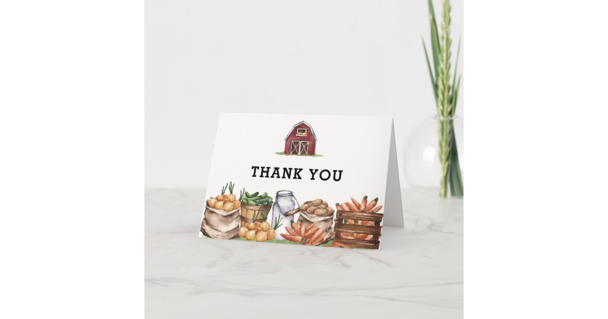 Rustic Country Locally Grown Veggie Baby Shower Thank You Card | Zazzle