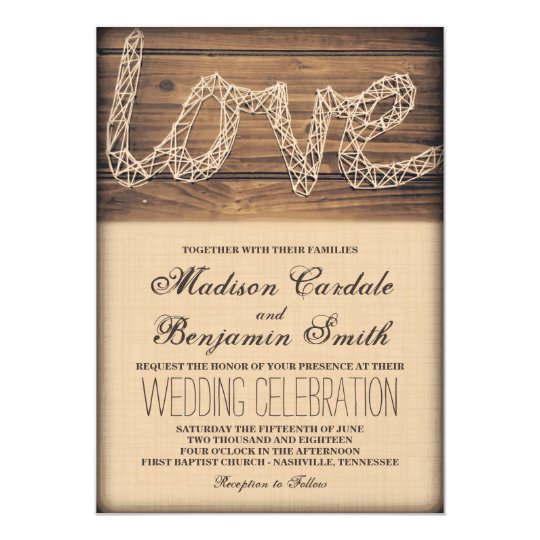 Rustic Country Love String Art Wedding Invitations | Zazzle.com