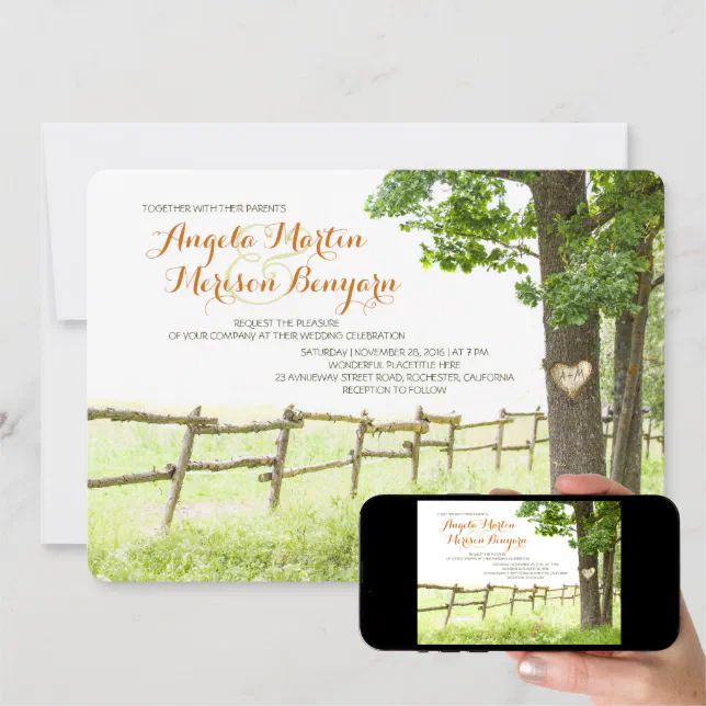 Rustic country love tree wedding invitations | Zazzle
