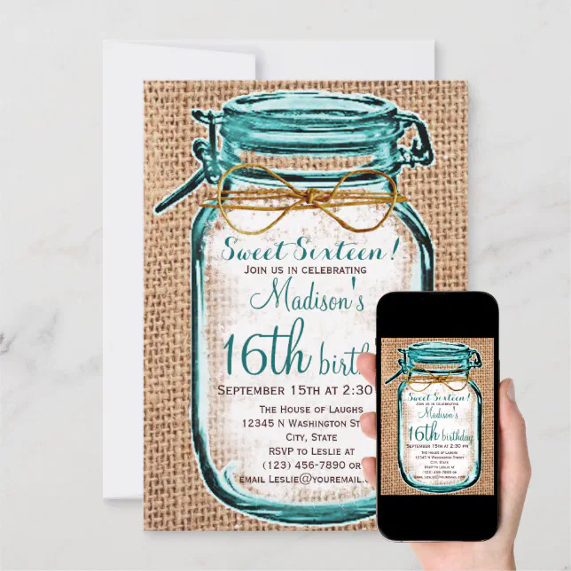 Rustic Country Mason Jar Birthday Invitation | Zazzle