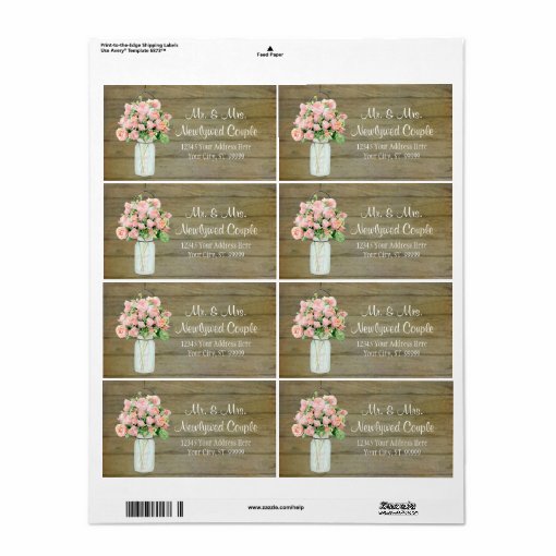 Rustic Country Mason Jar Blush Pink Roses Bouquet Label | Zazzle