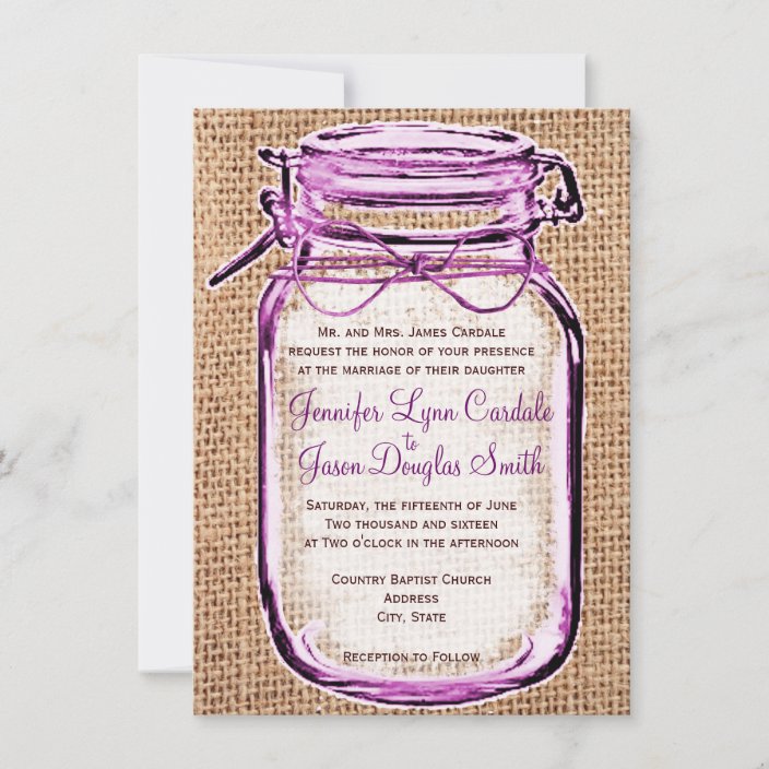 Rustic Country Mason Jar Burlap Wedding Invitation | Zazzle.com