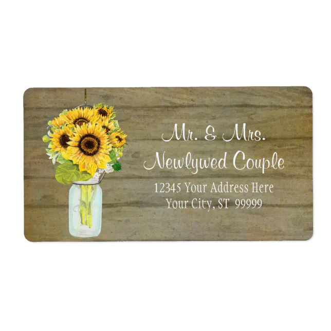 Rustic Country Mason Jar Flowers Sunflower Bouquet Label | Zazzle