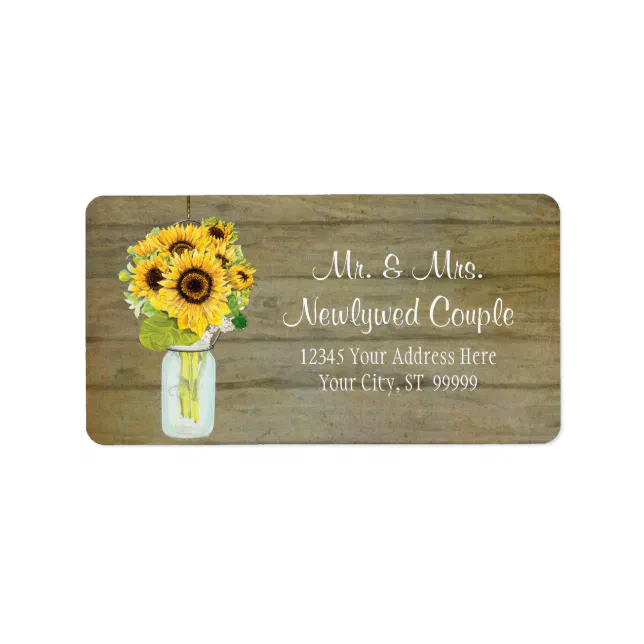 Rustic Country Mason Jar Flowers Sunflower Bouquet Label | Zazzle