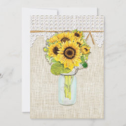Rustic Country Mason Jar Flowers - Sunflower Lace Invitation | Zazzle