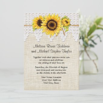Rustic Country Mason Jar Flowers - Sunflower Lace Invitation | Zazzle