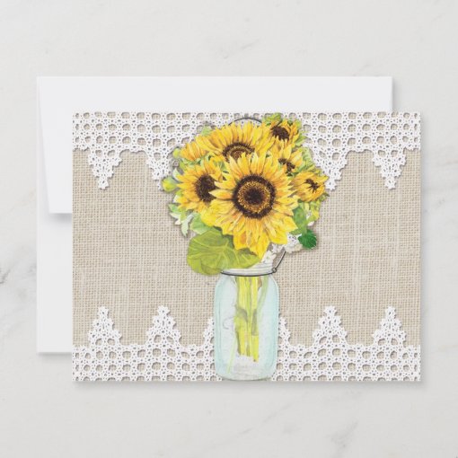 Rustic Country Mason Jar Flowers - Sunflower Lace RSVP Card | Zazzle