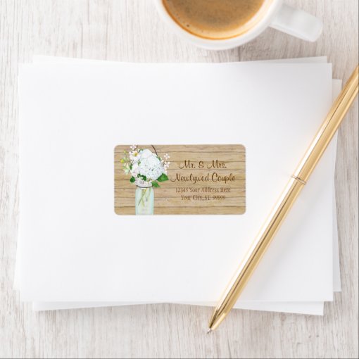 Rustic Country Mason Jar Flowers White Hydrangeas Label | Zazzle