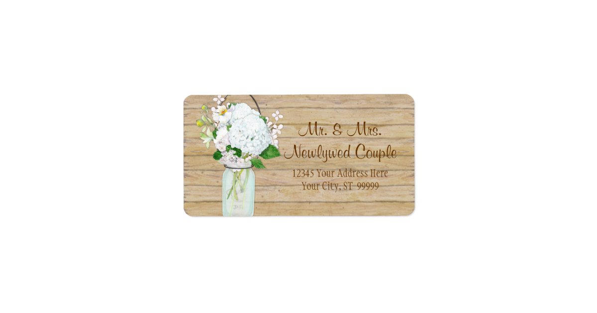 Rustic Country Mason Jar Flowers White Hydrangeas Label | Zazzle