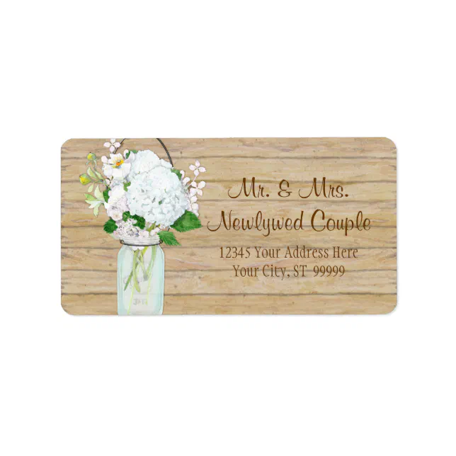 Rustic Country Mason Jar Flowers White Hydrangeas Label | Zazzle