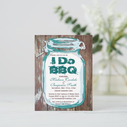 Rustic Country Mason Jar I Do BBQ Postcards | Zazzle