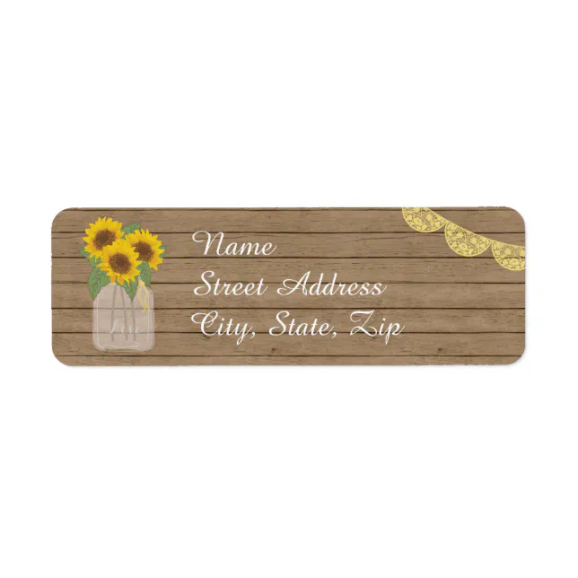 Rustic Country Mason Jar Sunflower Label | Zazzle