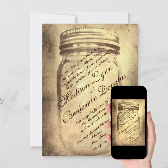 Rustic Country Mason Jar Wedding Invitations | Zazzle