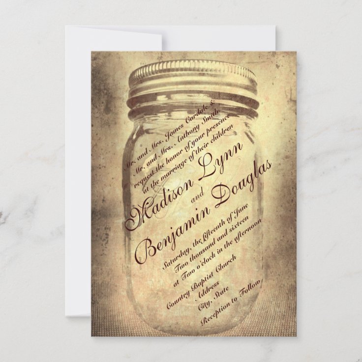 Rustic Country Mason Jar Wedding Invitations | Zazzle